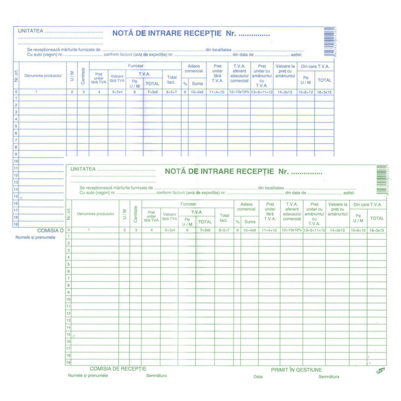 Nota de receptie si constatare de diferente A4 Autocopiativ
